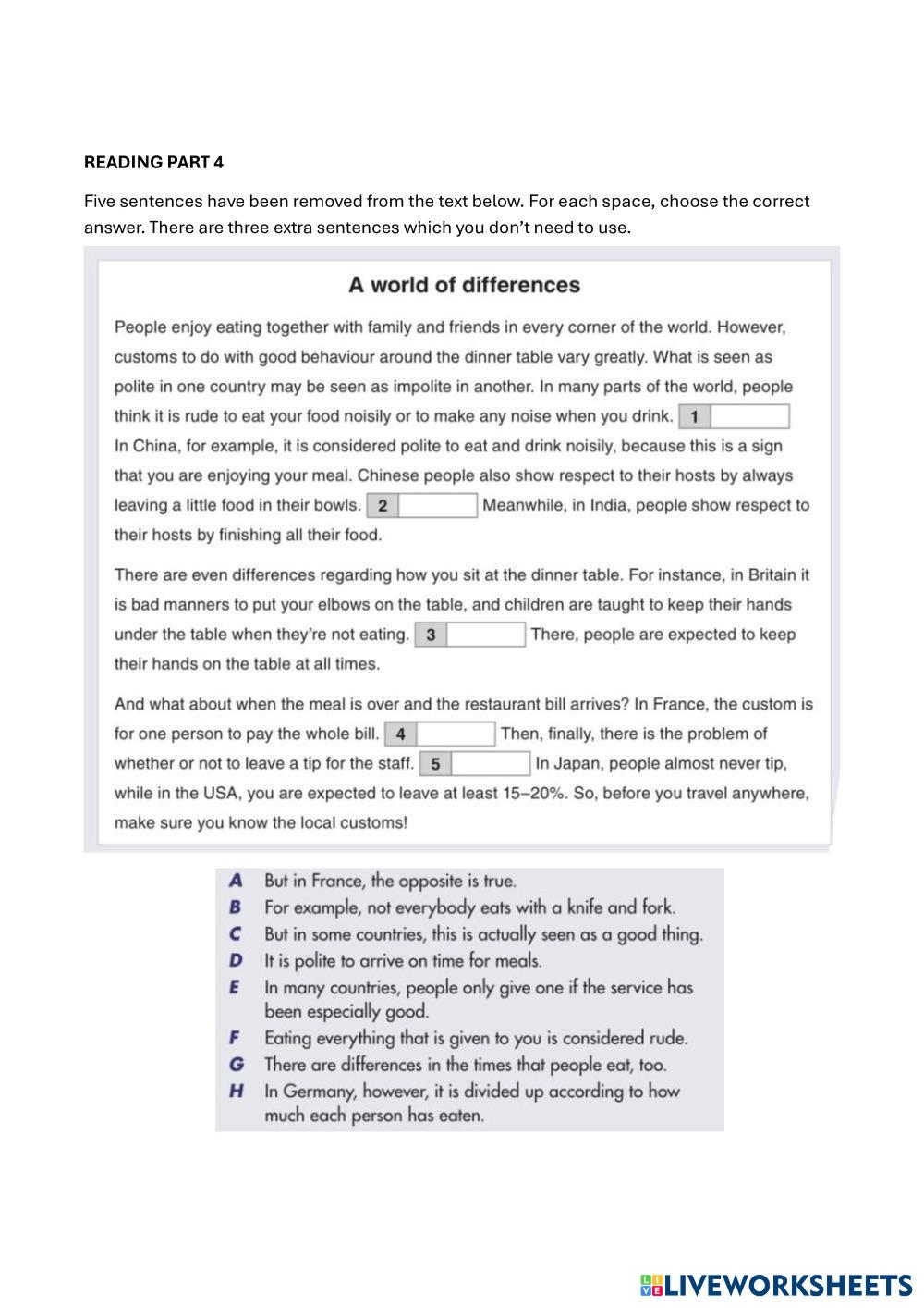 Remedial quiz - reading comprehension | Live Worksheets
