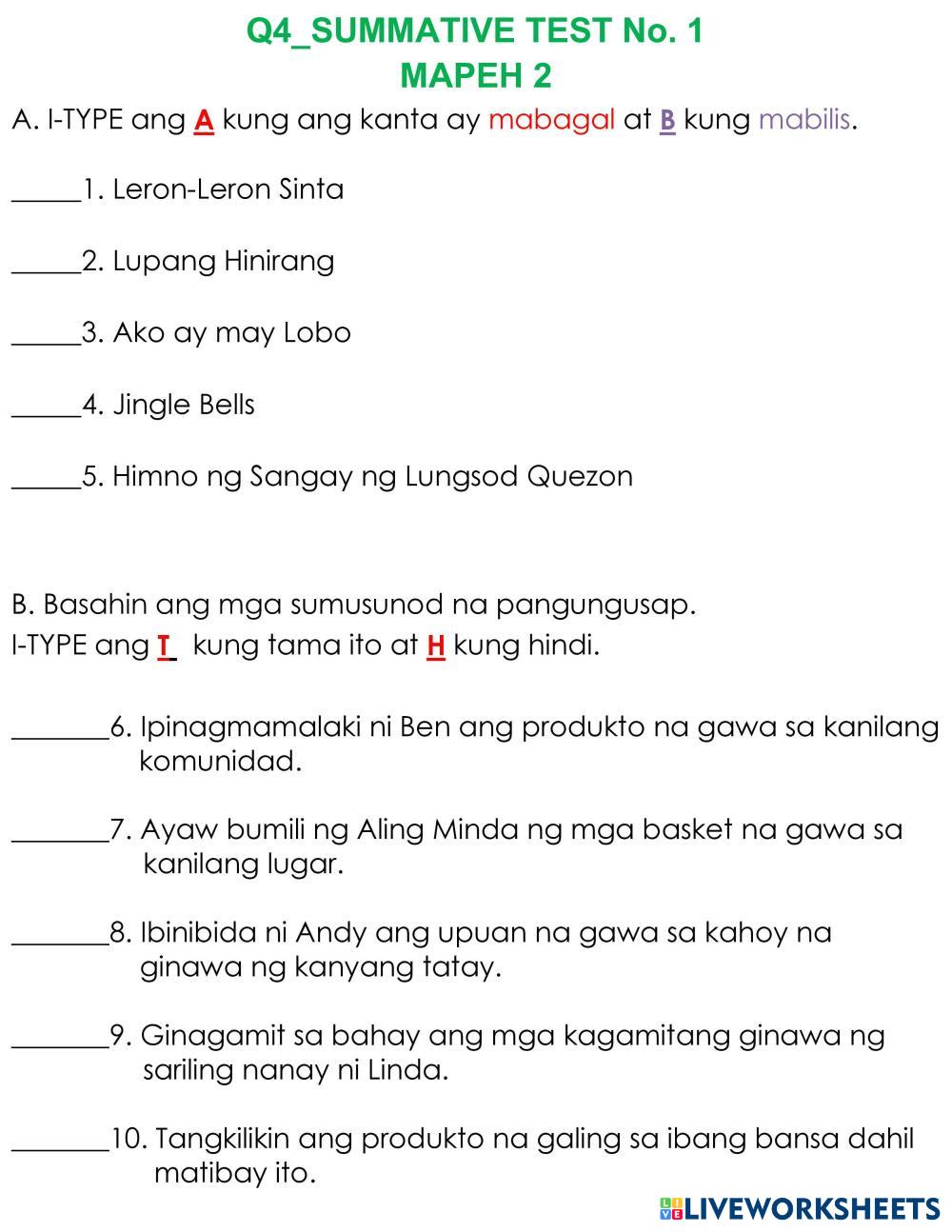 Q4_Summative Te… | Free Interactive Worksheets | 7687558