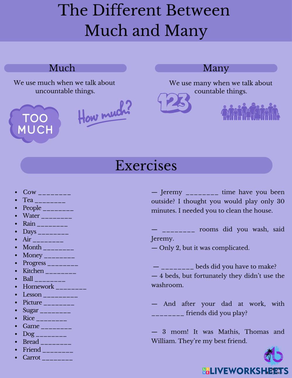 How Much VS How Many | Live Worksheets