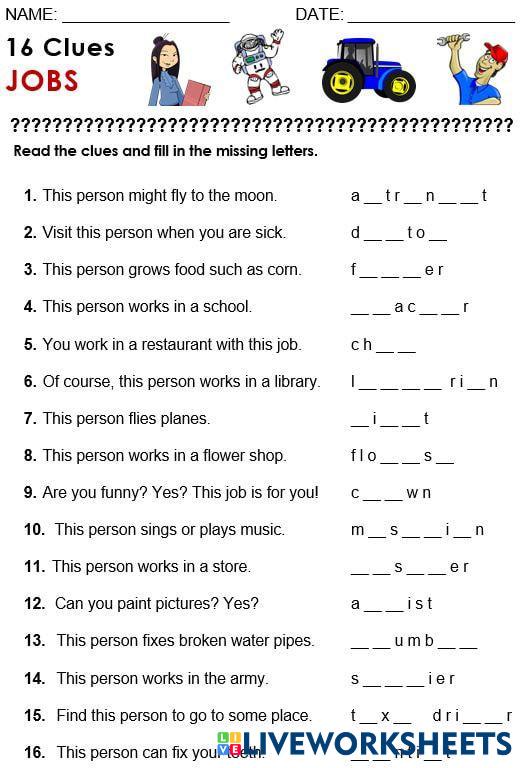 JOBS AND CUES | Free Interactive Worksheets | 7689304