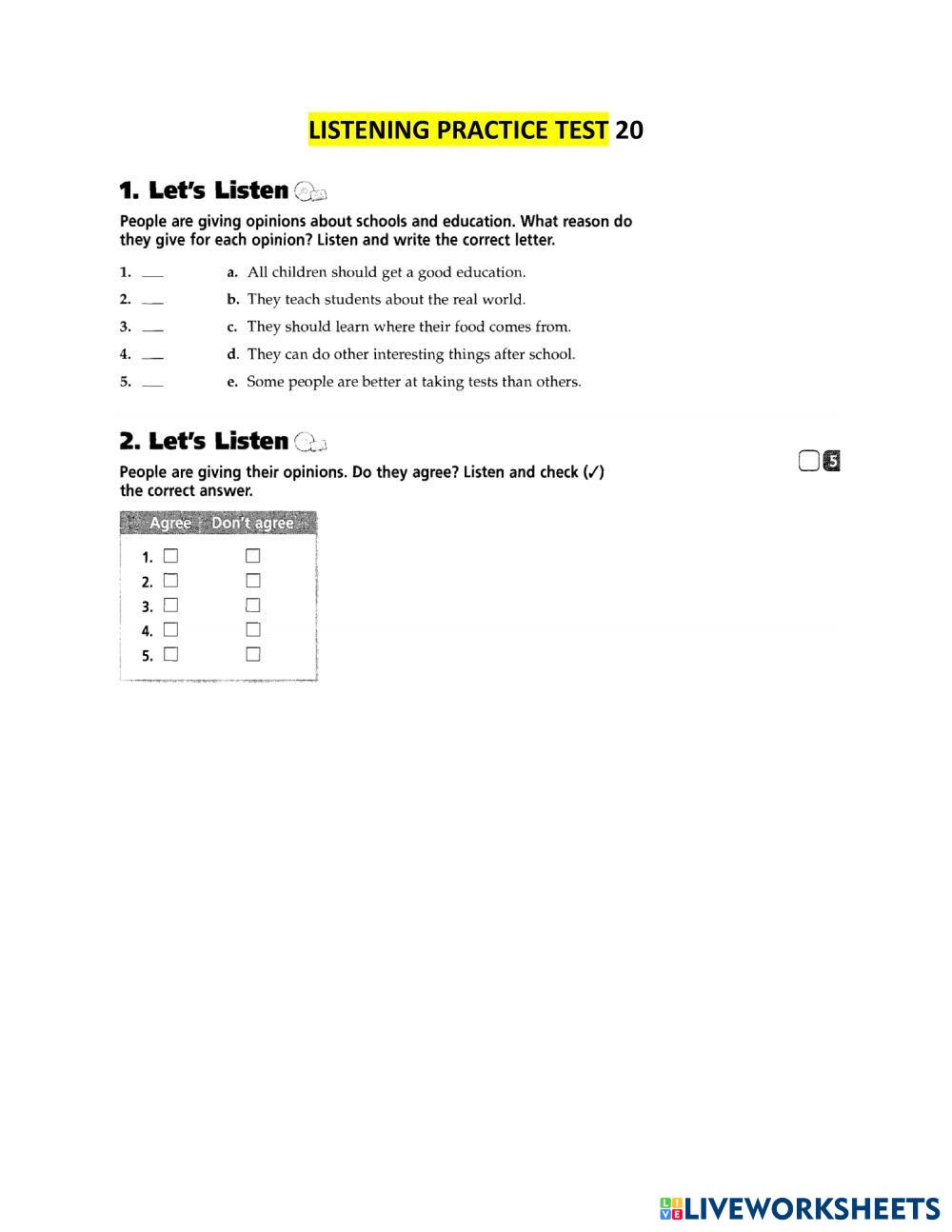 G10- LISTENING PRACTICE TEST 20 | Live Worksheets