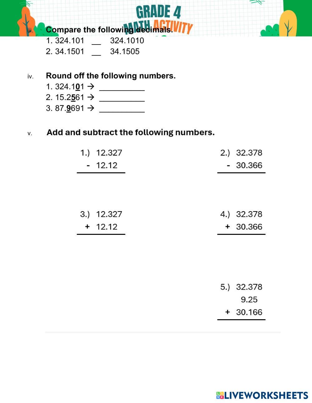 DECIMALS | Live Worksheets