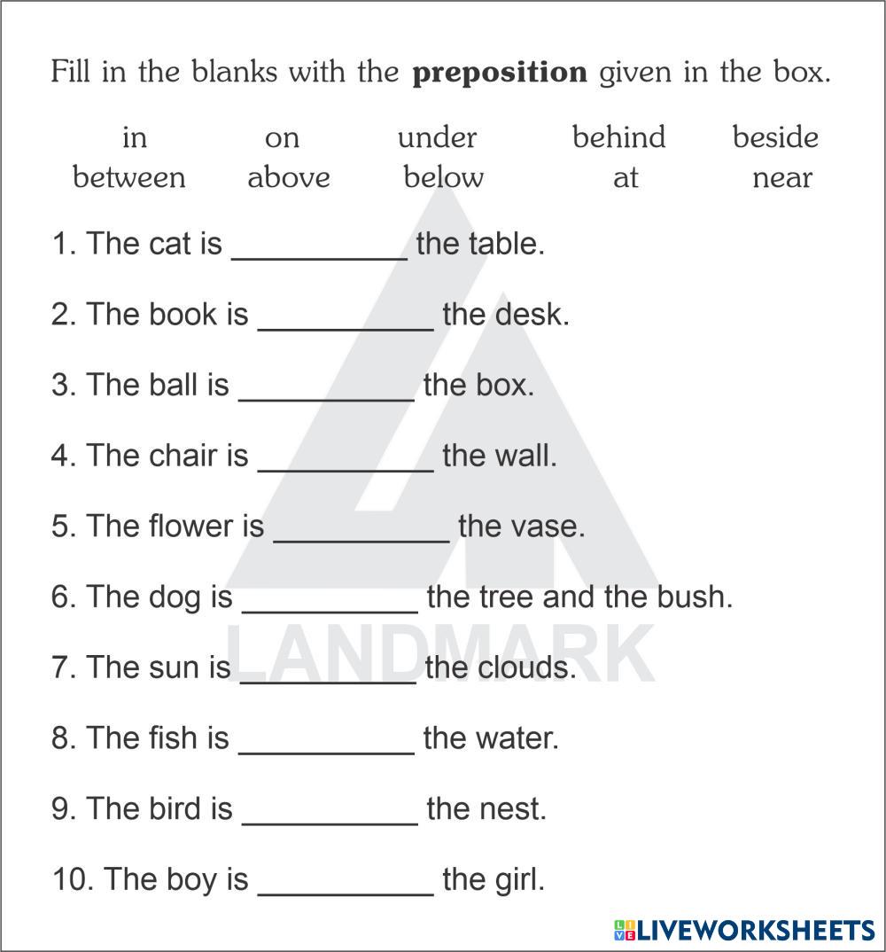 Class 1 preposi… | Free Interactive Worksheets | 7691561