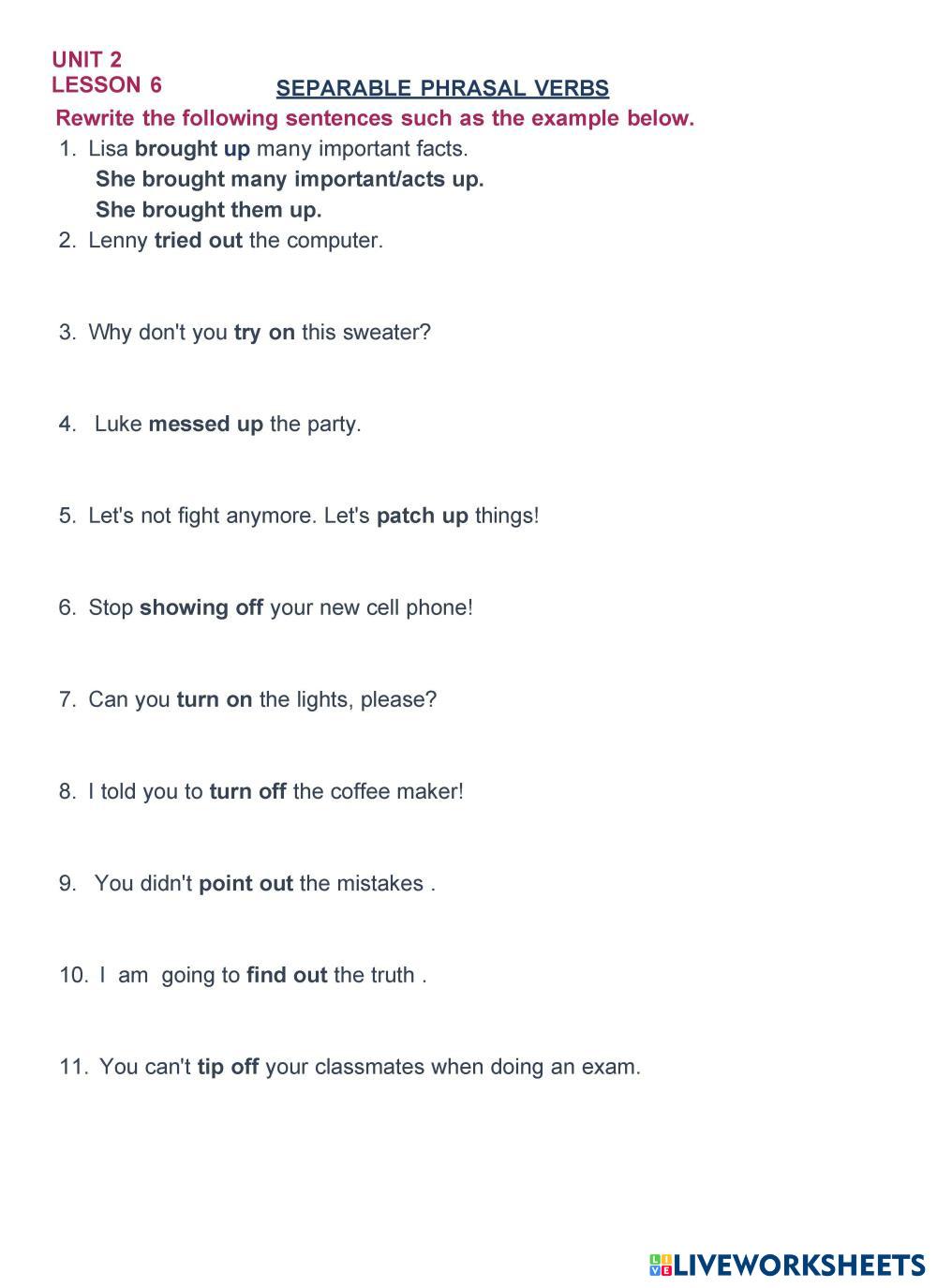 Separable phras… | Free Interactive Worksheets | 7692402