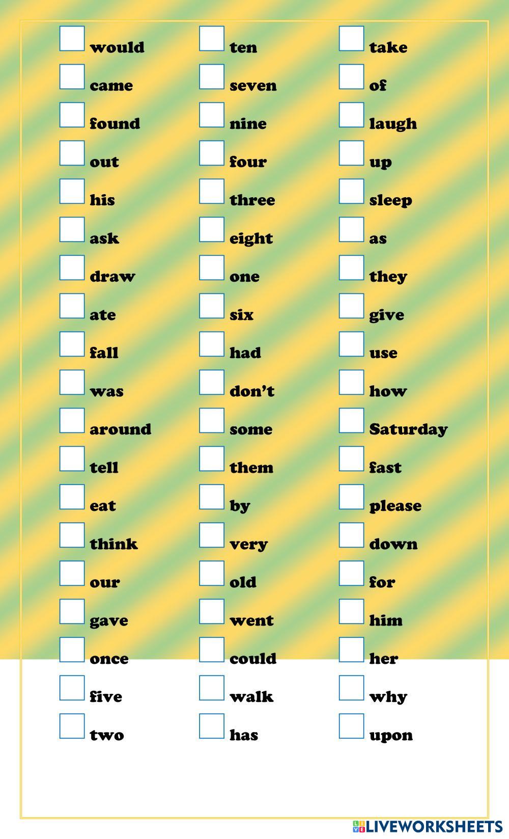 SIGHT WORDs 6 | Live Worksheets