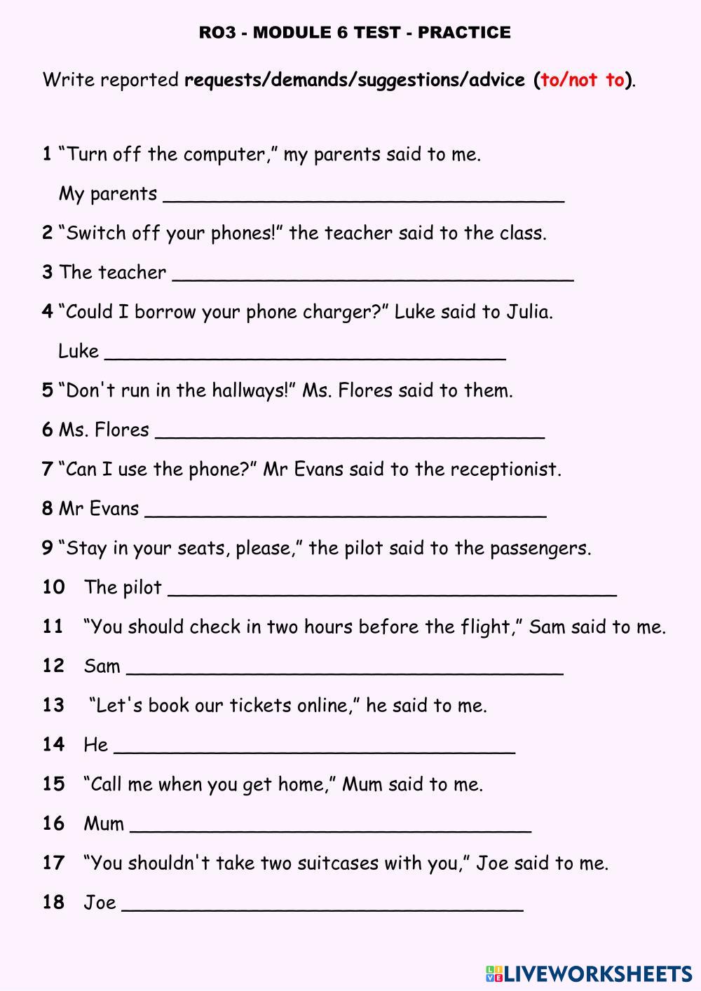 RO3 Module 6 Practice | Live Worksheets