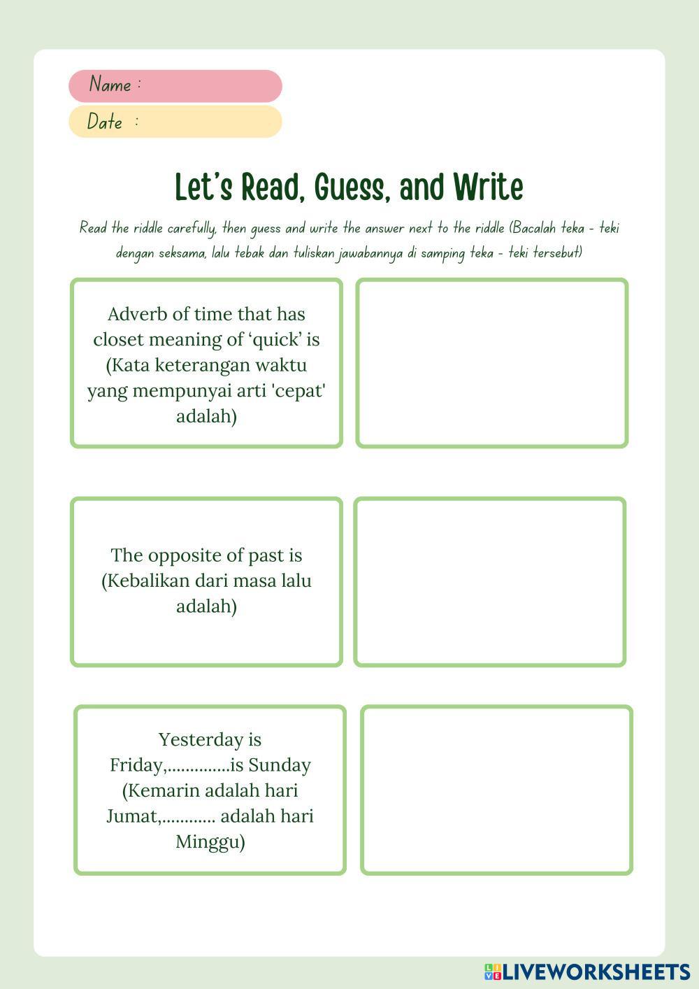 7694951 | Let's Read, Guess, and Write | Vidya