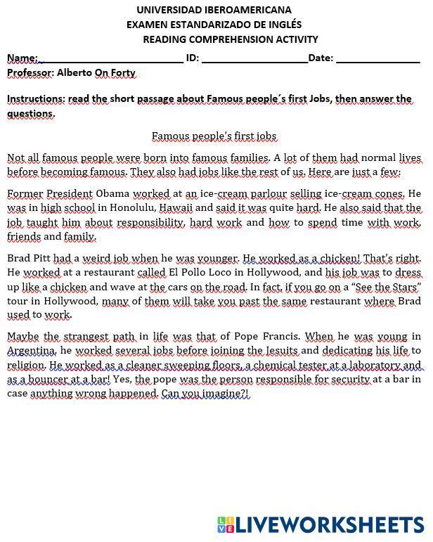 Reading compreh… | Free Interactive Worksheets | 7697618