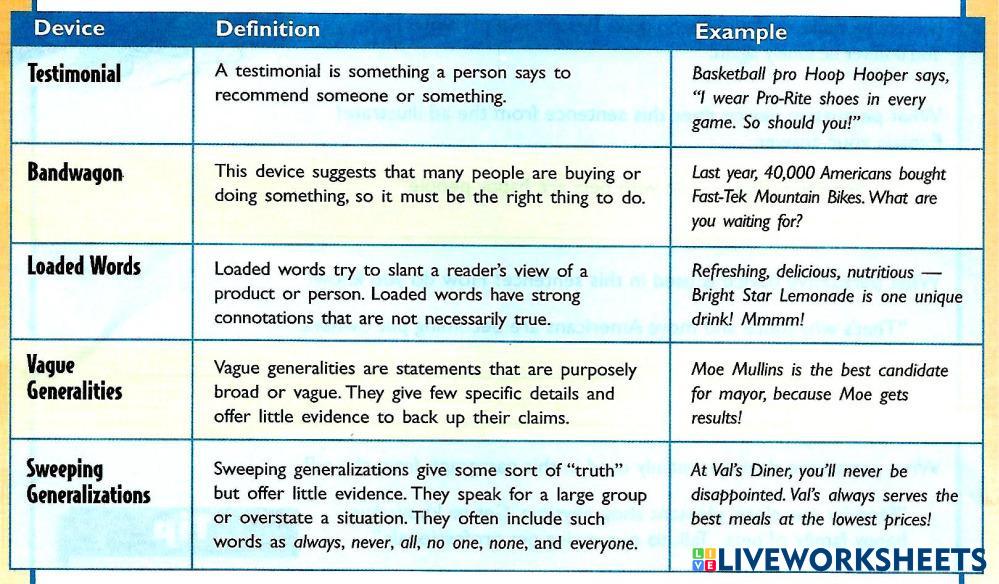 Persuasive Devi… | Free Interactive Worksheets | 7697971