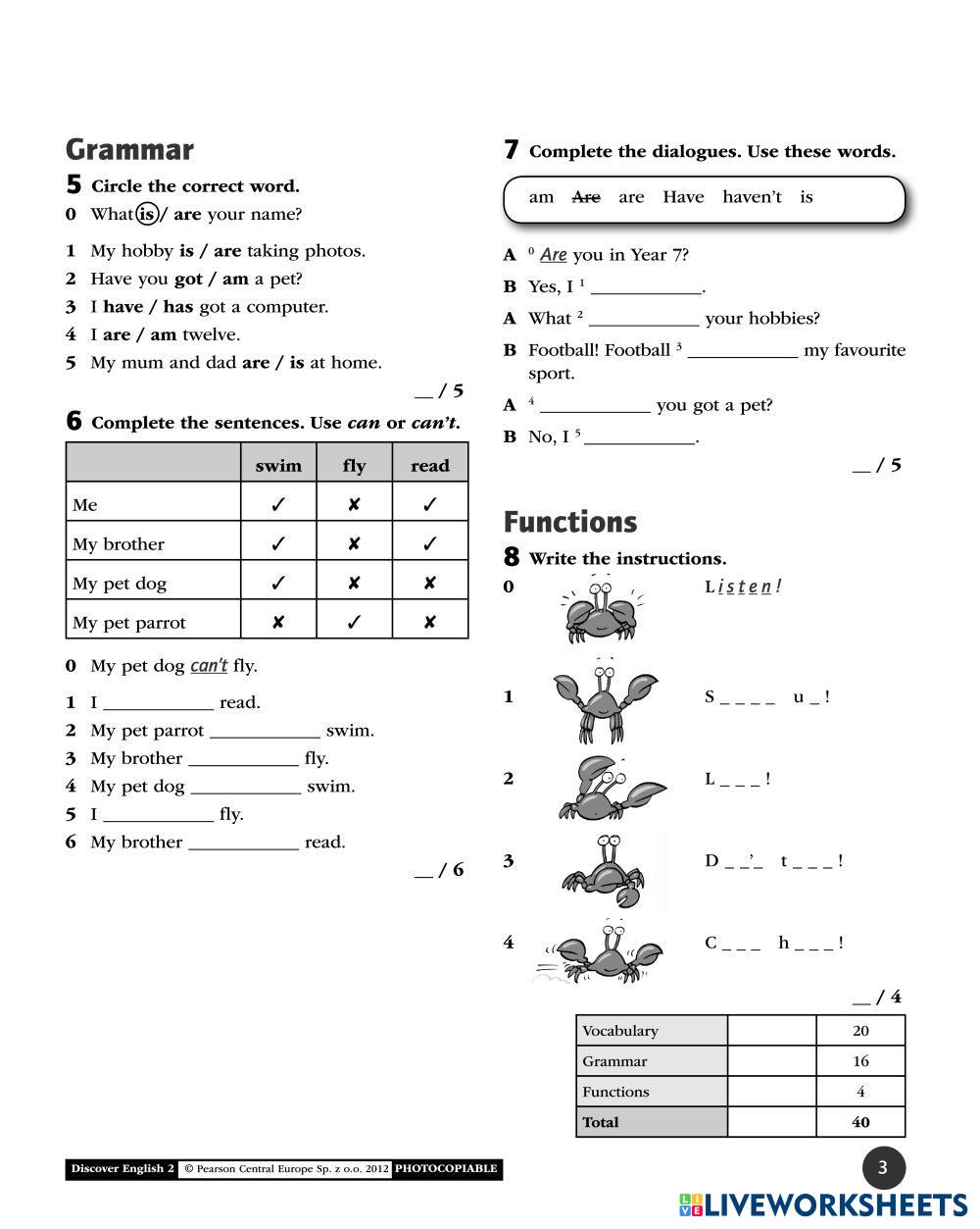 discover english 2 test unit 0 | Live Worksheets