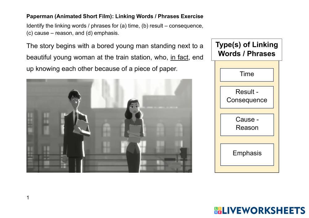 Paperman (Linking Words and Phrases) | Live Worksheets