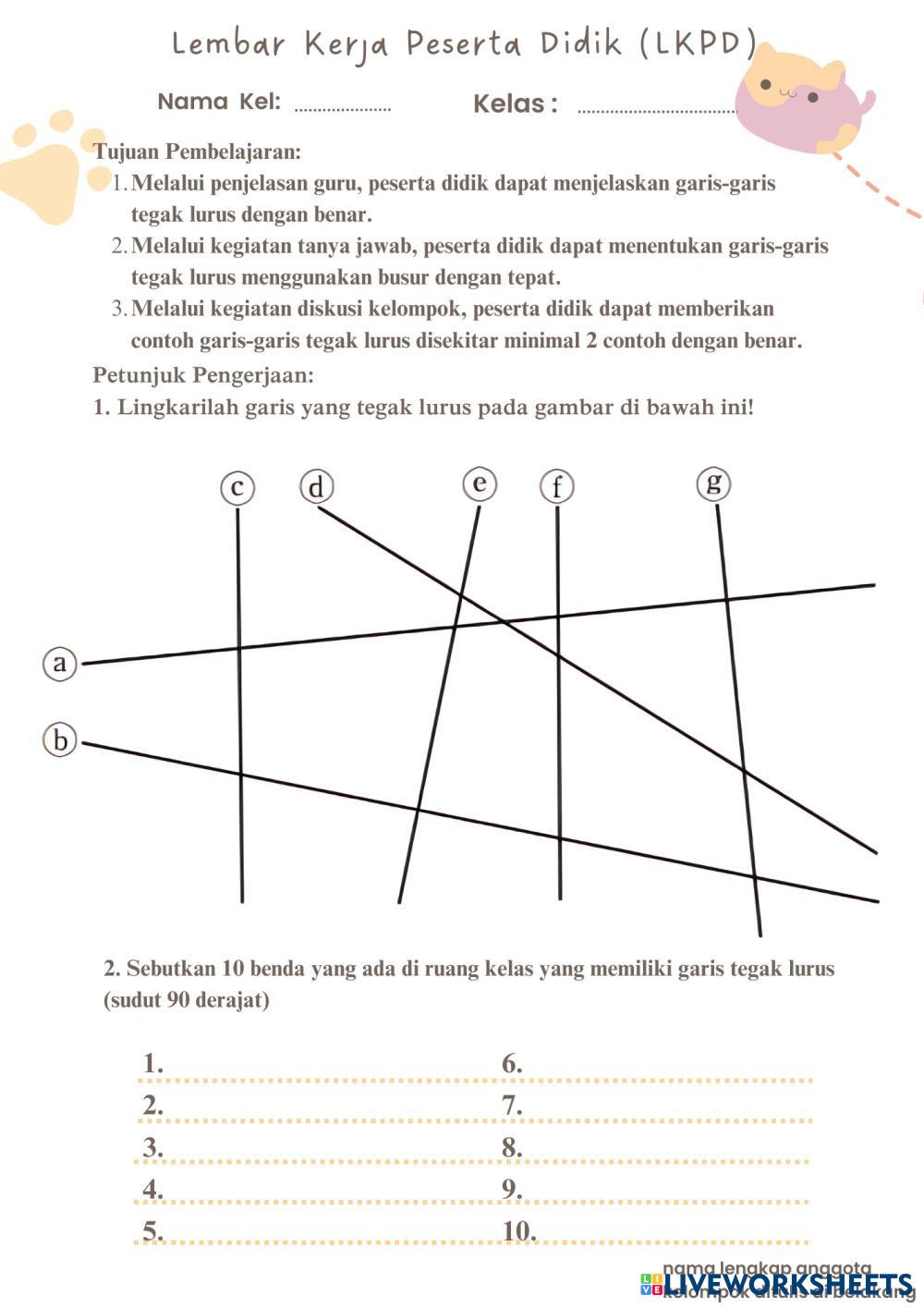 Garis-garis Tegak lurus | Live Worksheets