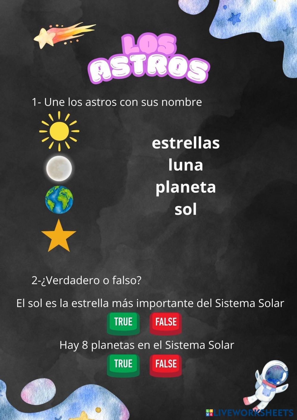 Los astros | Free Interactive Worksheets | 7697569