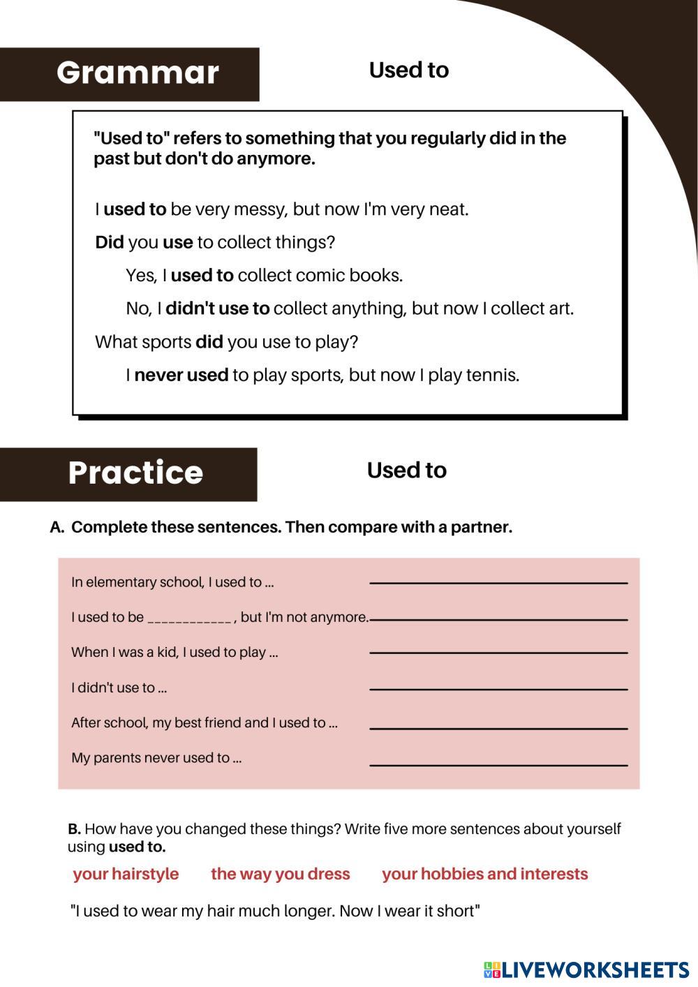 Used to | Free Interactive Worksheets | 7699303
