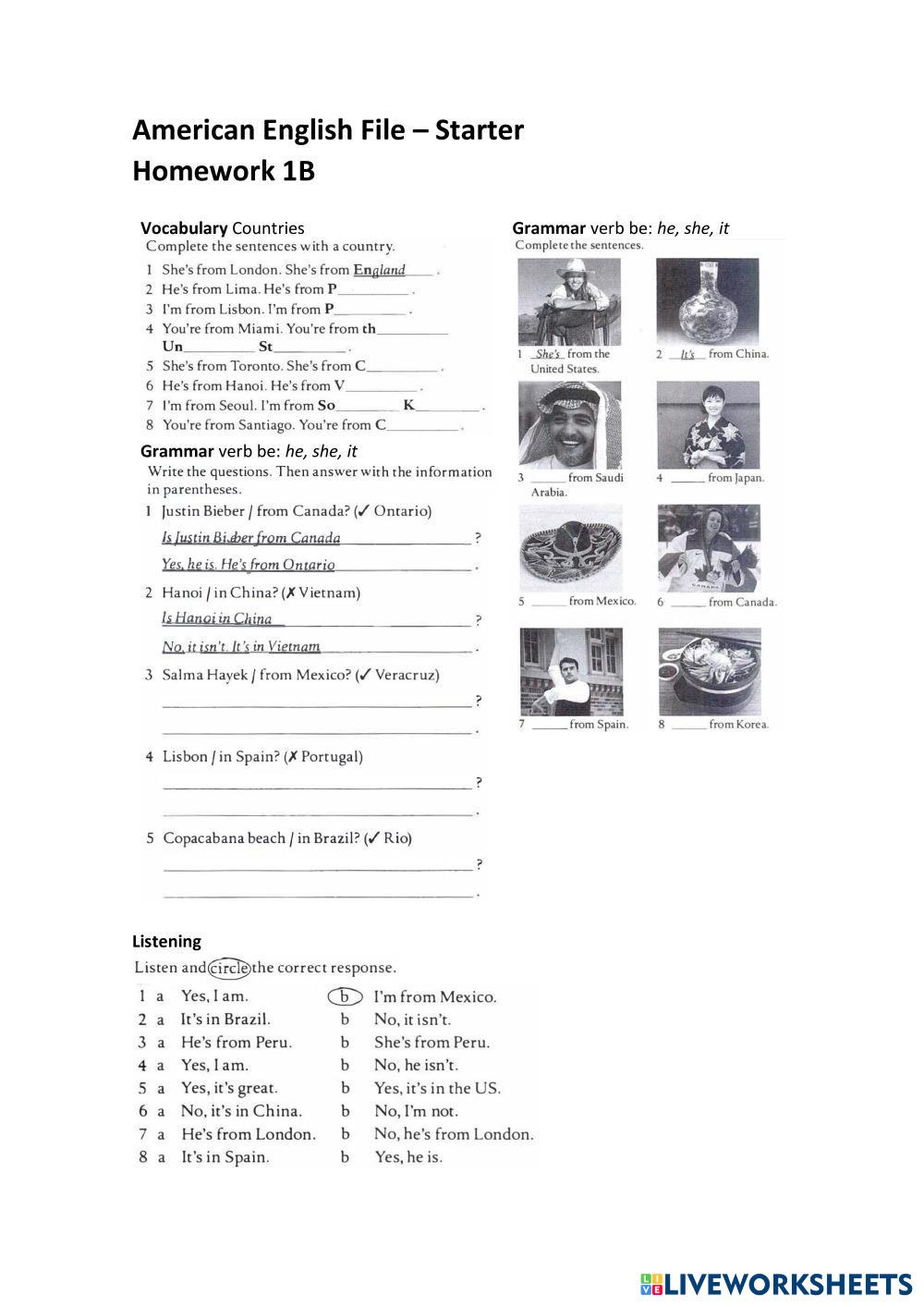 AEF Starter - 1B | Free Interactive Worksheets | 7700866