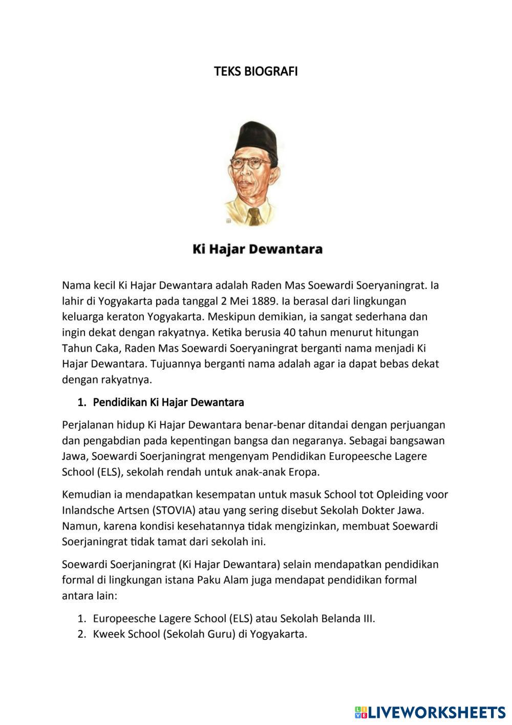 Teks Biografi | Live Worksheets