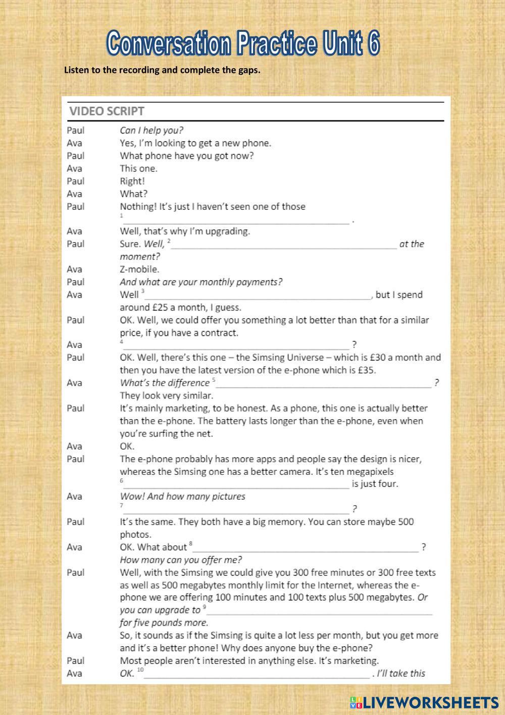 7701922 | Outcomes Intermediate Conversation Practice 6