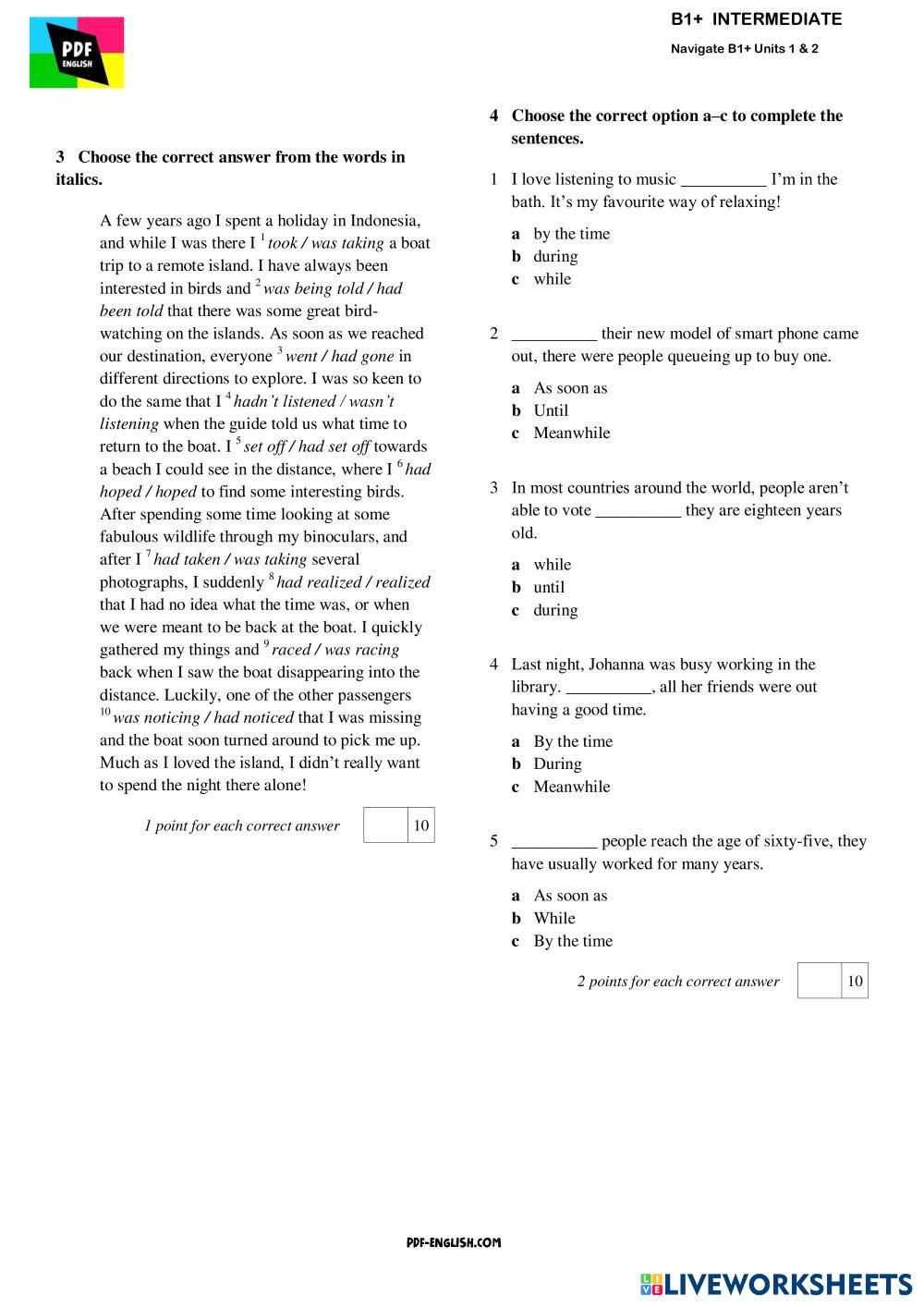 B1+ test unit 1&2 naviagte | Live Worksheets