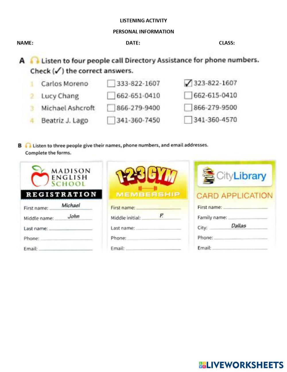 LISTENING ACTIV… | Free Interactive Worksheets | 7702572