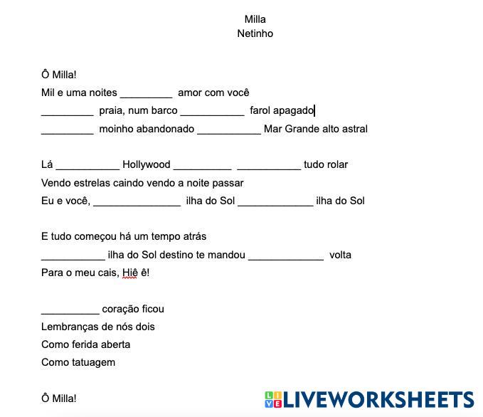 Oh Milla | Live Worksheets
