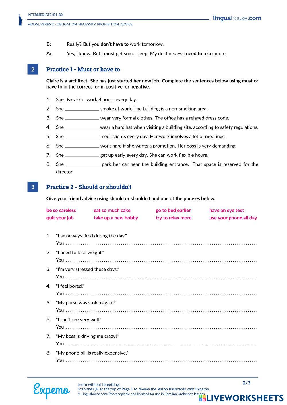 Modal verbs part 1 | Live Worksheets