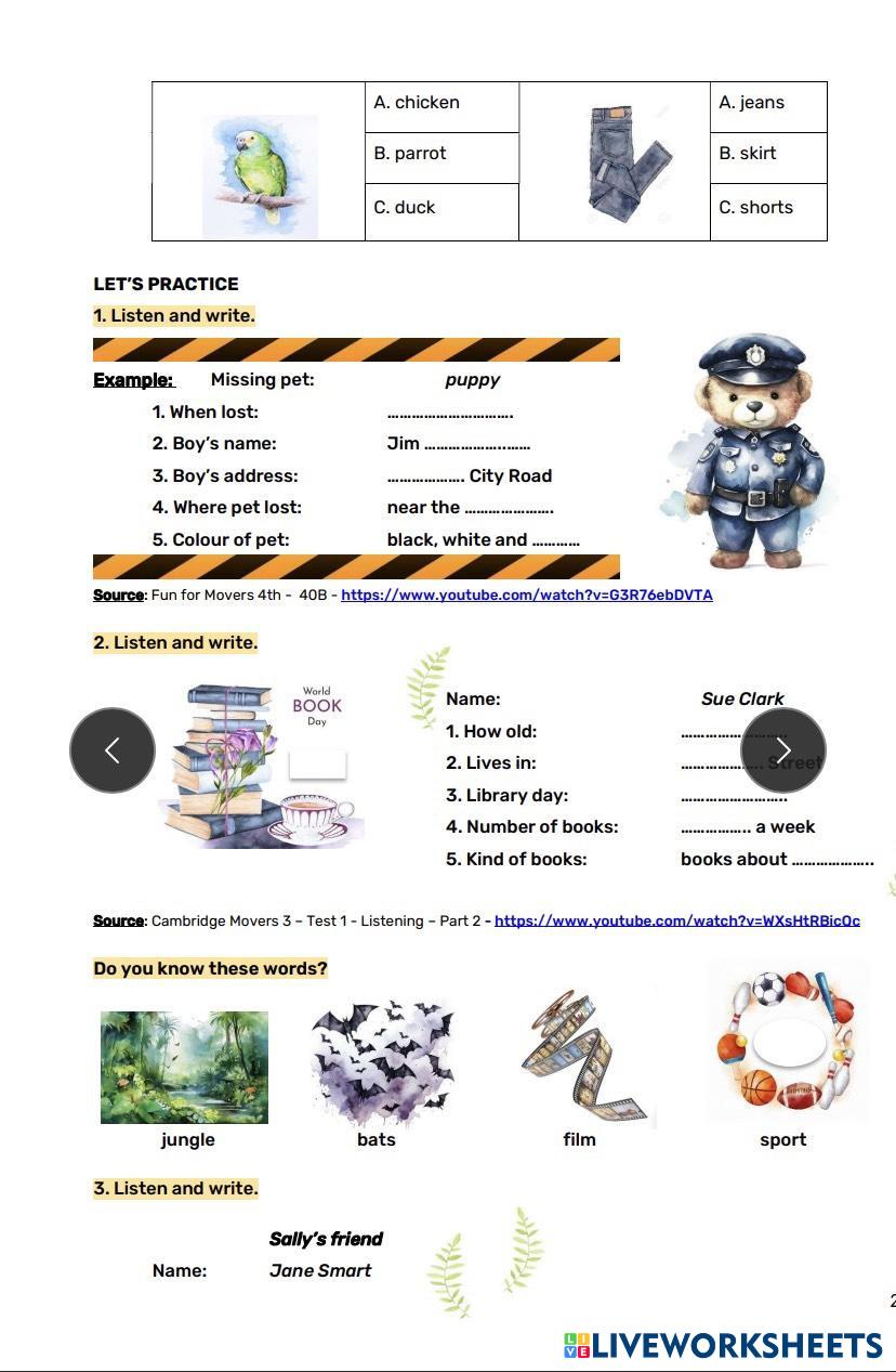 MOVERS - LESSON 4 7703636 | Lily Dao | Live Worksheets