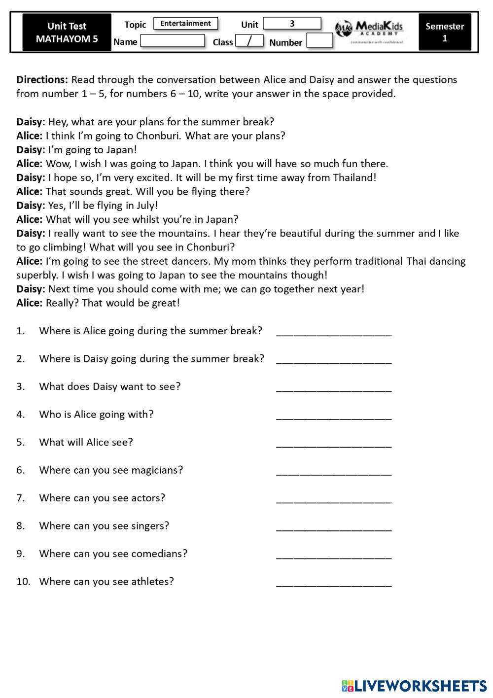 m5 entertainment | Live Worksheets