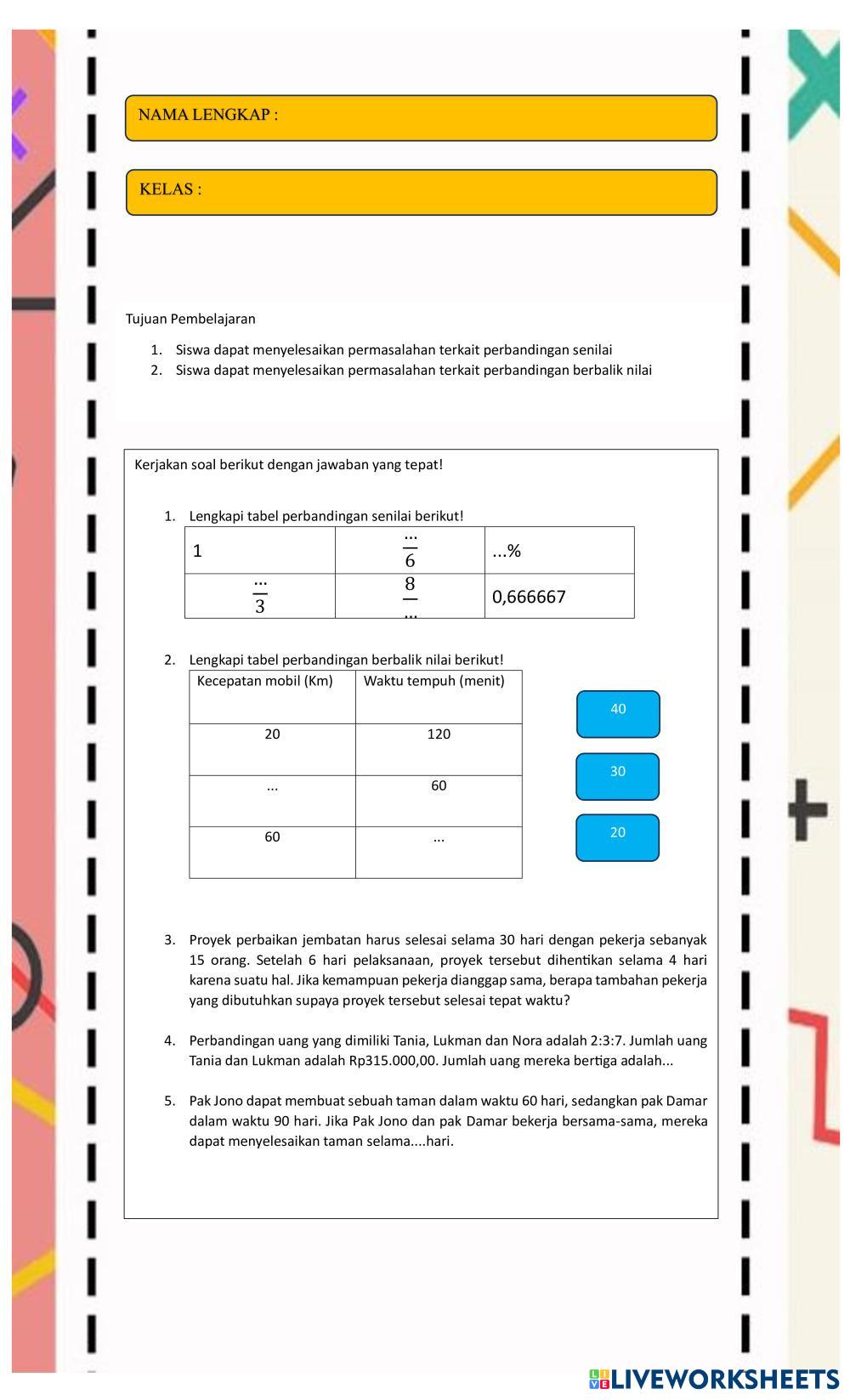 Perbandingan | Free Interactive Worksheets | 7706011