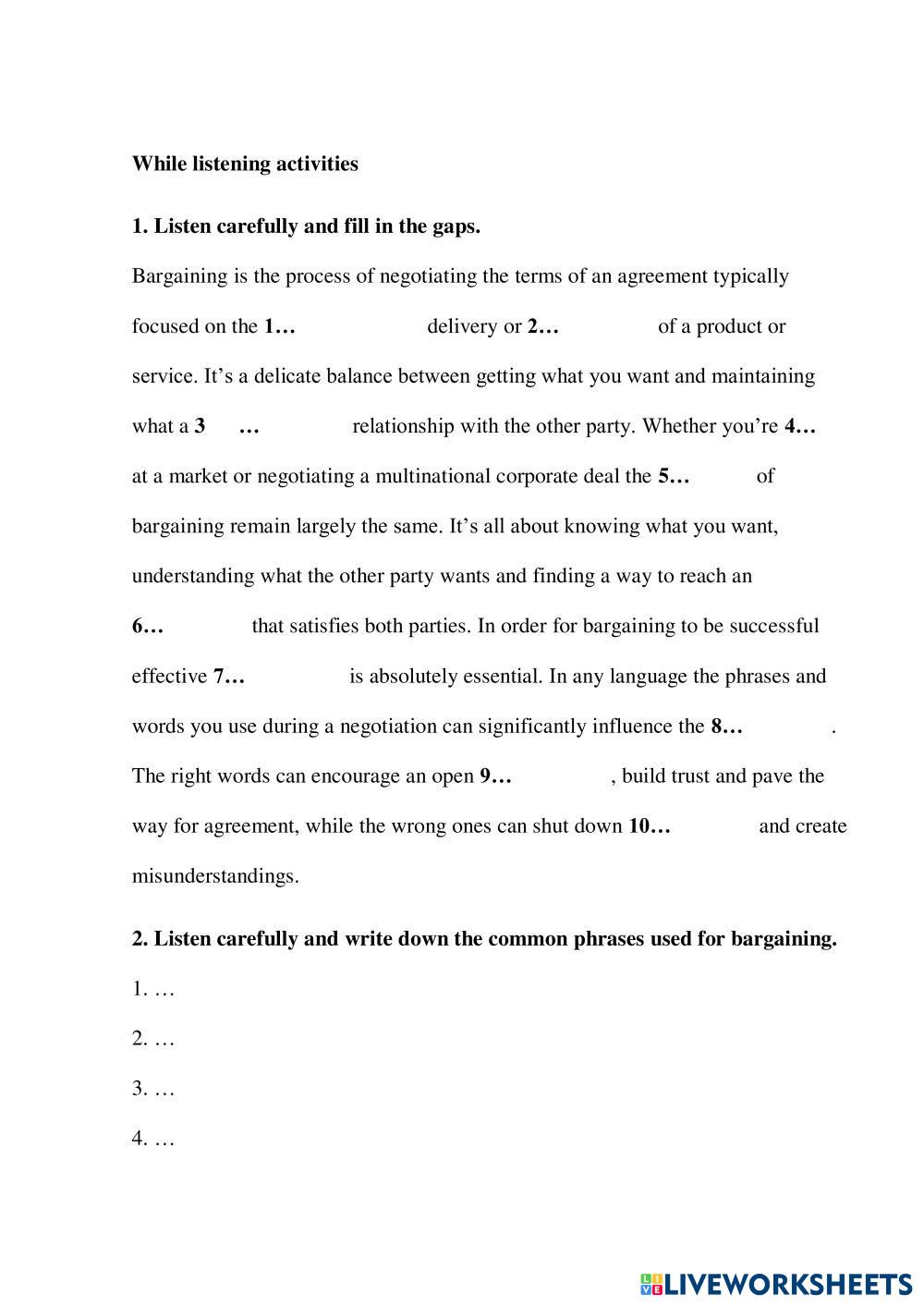 While listening task | Live Worksheets