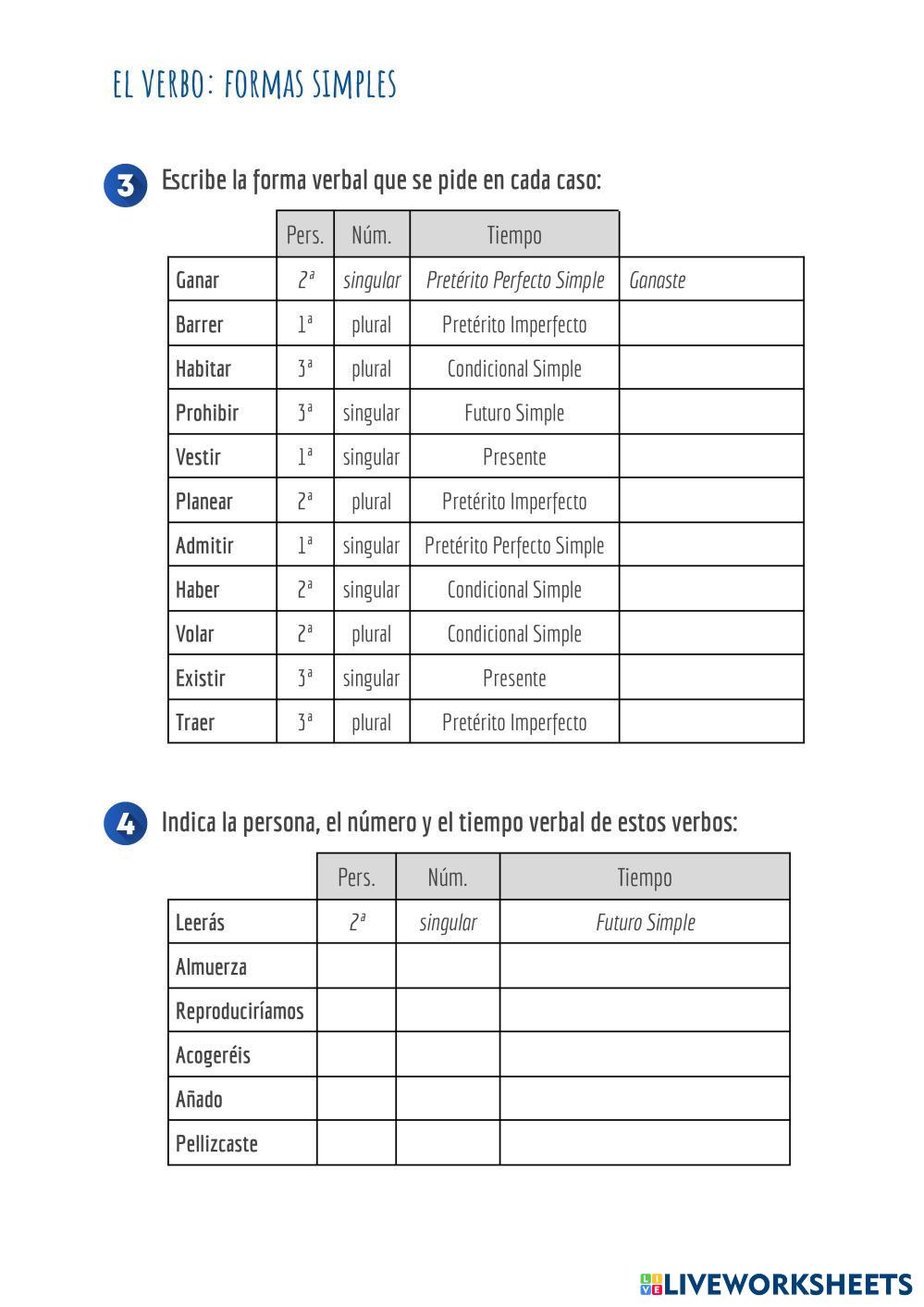 El verbo: formas simples II | Live Worksheets