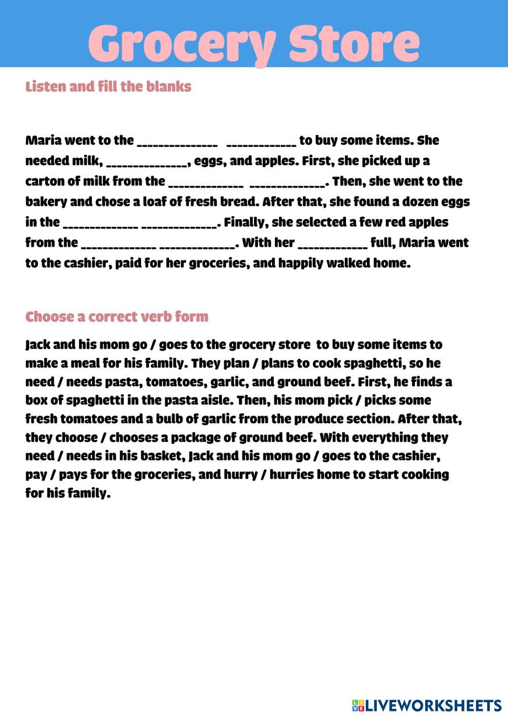 Review: Grocery… | Free Interactive Worksheets | 7708762