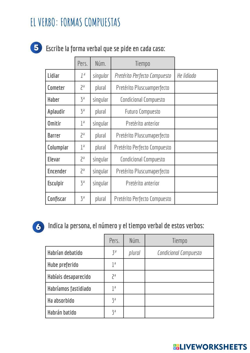 El verbo: forma… | Free Interactive Worksheets | 7709300