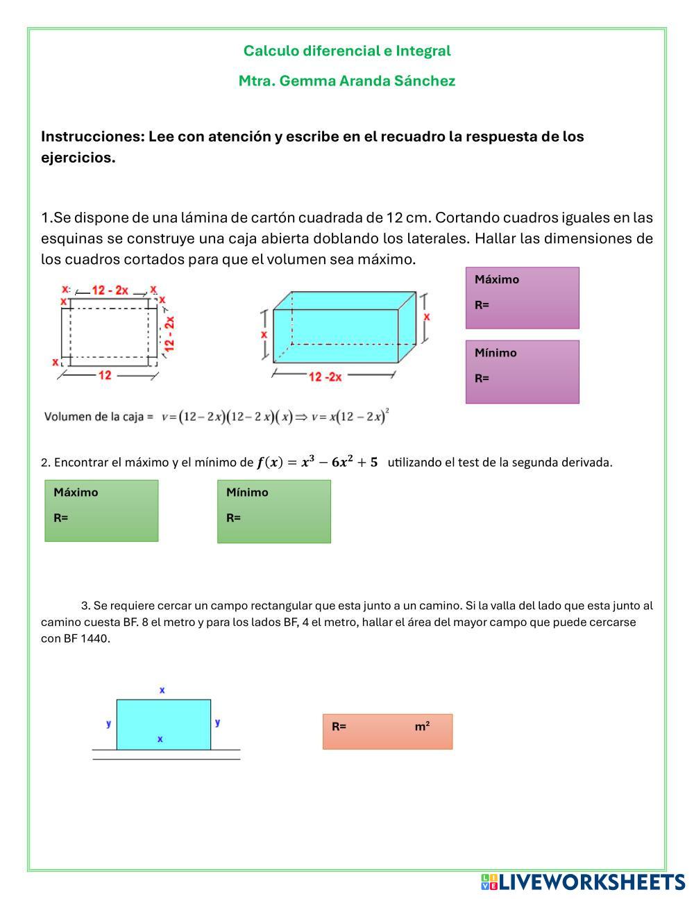 Máximos y Mínim… | Free Interactive Worksheets | 7710049