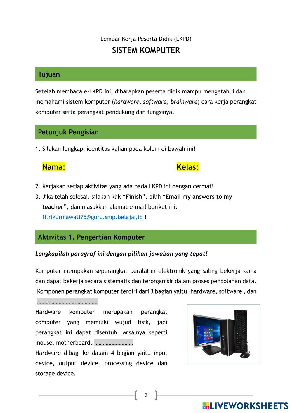 Sistem Komputer | Free Interactive Worksheets | 7710638