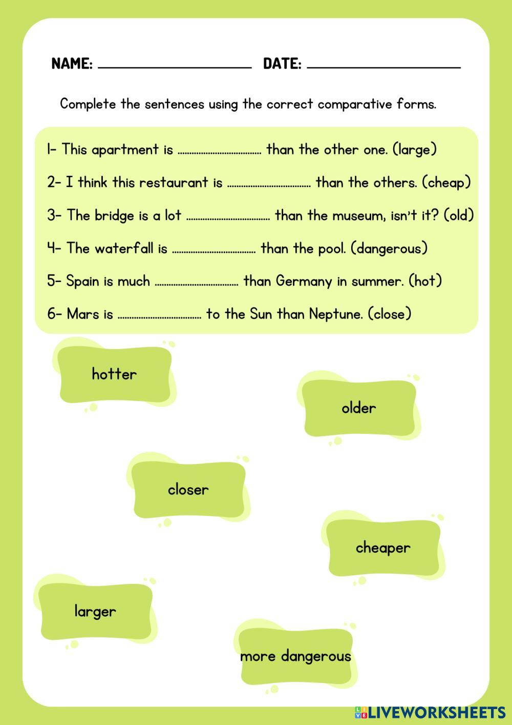 Comparing Places | Live Worksheets