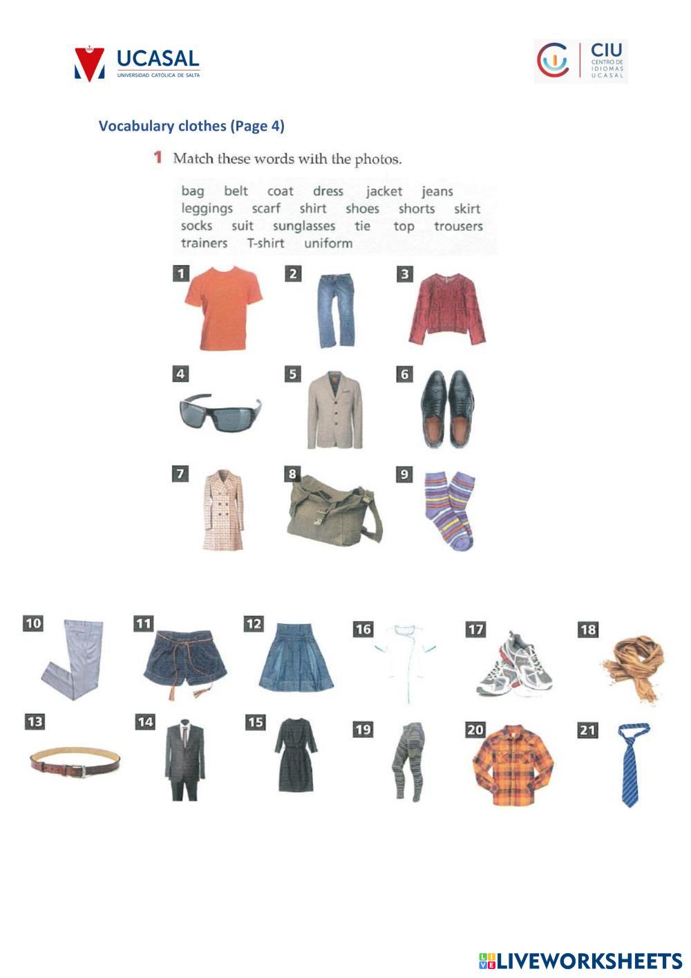 Vocabulary Clothes | Live Worksheets