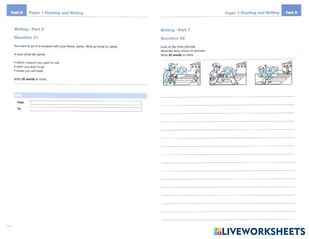 Reading & Writing test 6 | Live Worksheets
