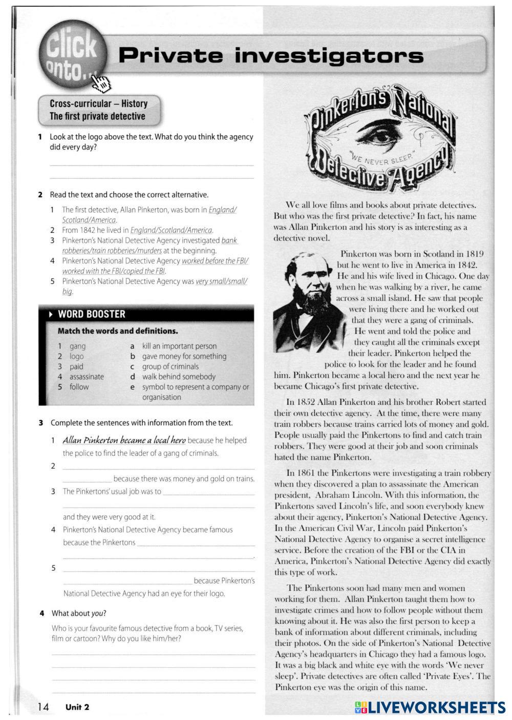 Private investigators | Live Worksheets