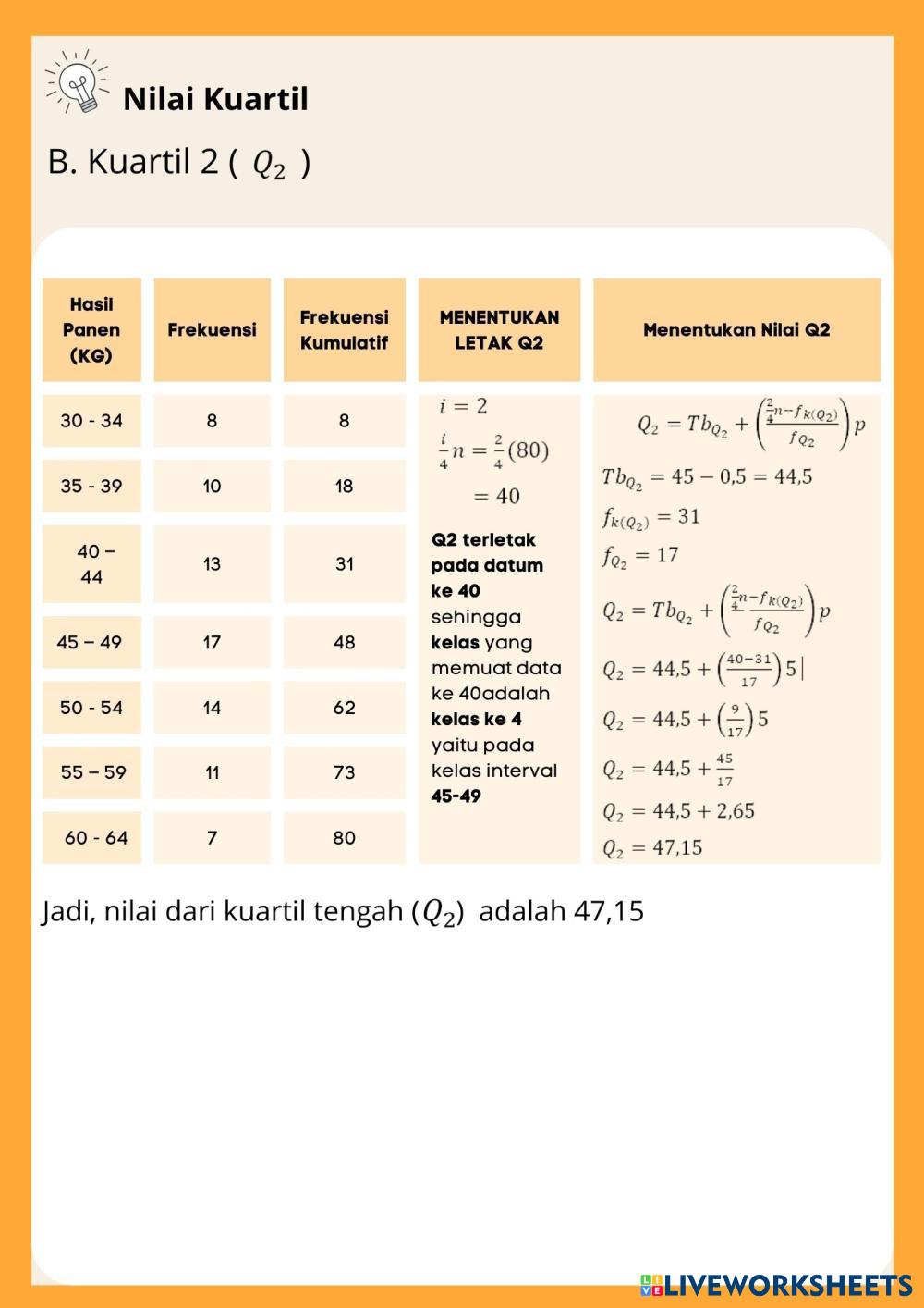 UKURAN LETAK DATA (KUARTIL) | Live Worksheets