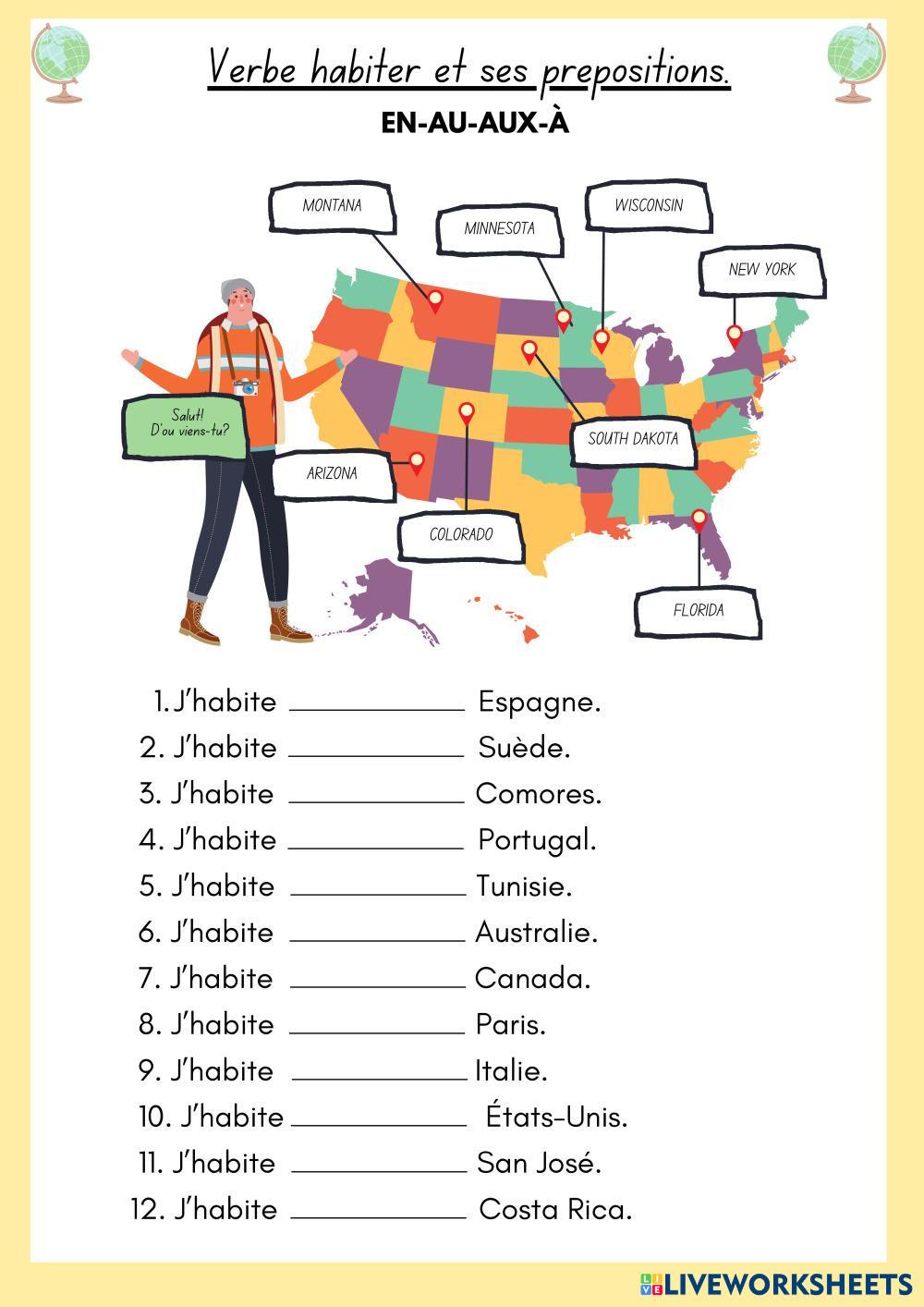 verbe habiter +… | Free Interactive Worksheets | 7717146