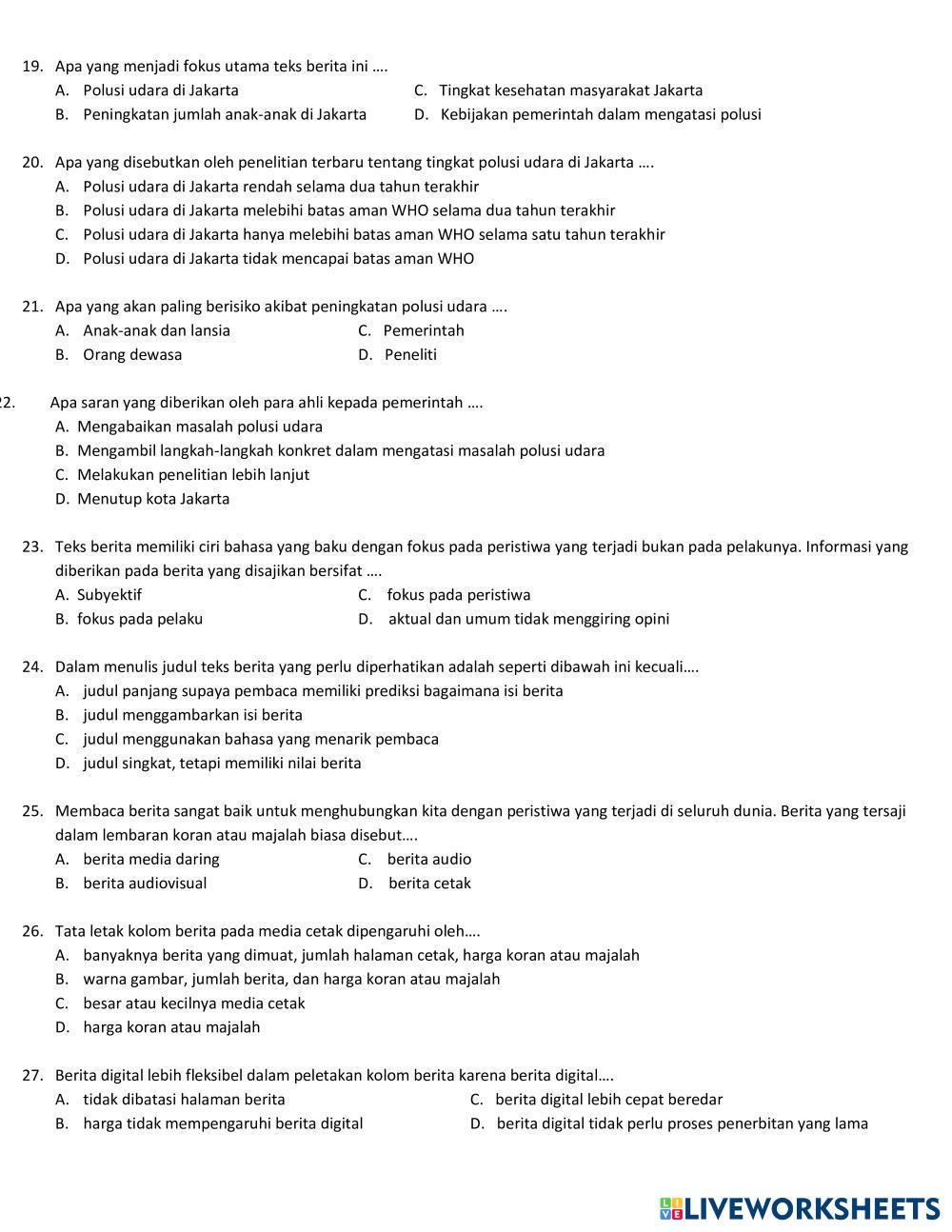 BAHASA INDONESIA 7 | Live Worksheets