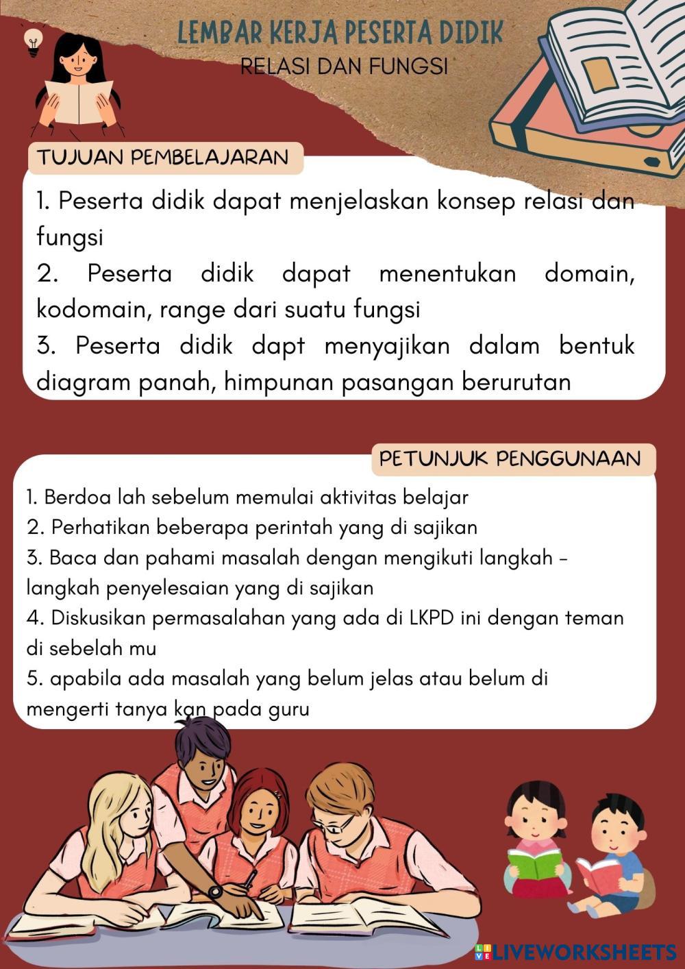 LKPD matematika relasi dan fungsi | Live Worksheets