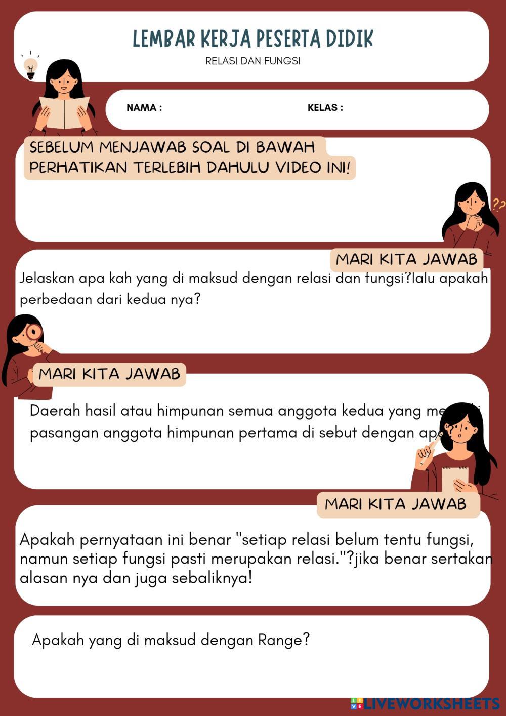 LKPD matematika relasi dan fungsi | Live Worksheets