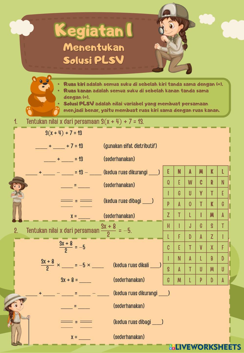 PLSV - LKPD B | Free Interactive Worksheets | 7717898