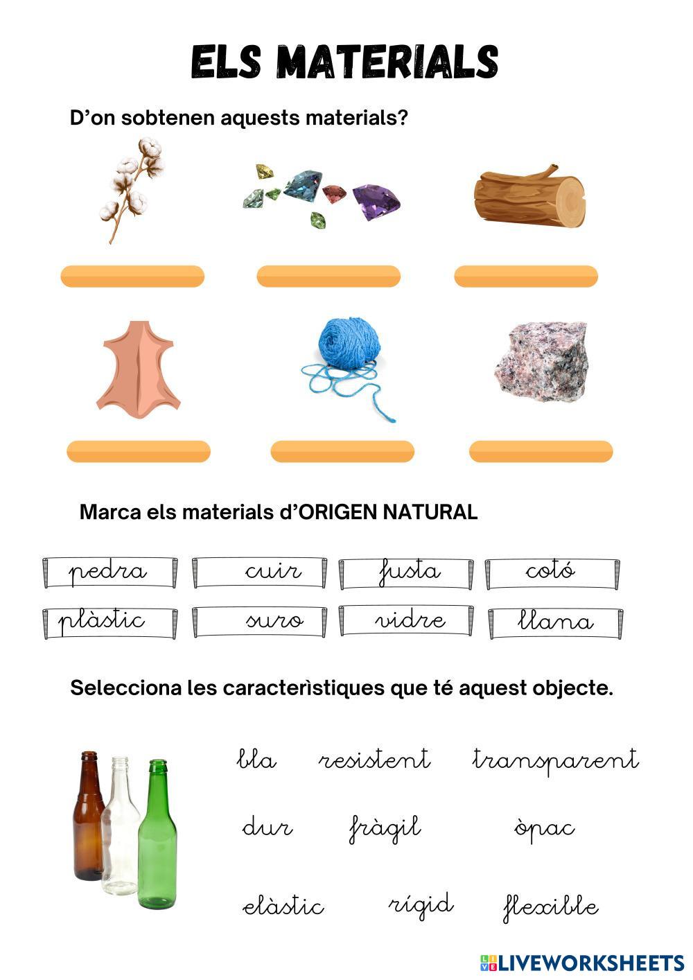 Els materials | Live Worksheets