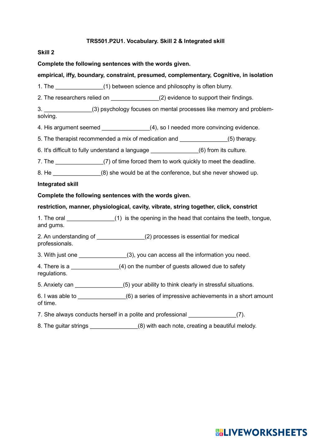 TRS501.P2U1. Vo… | Free Interactive Worksheets | 7717665