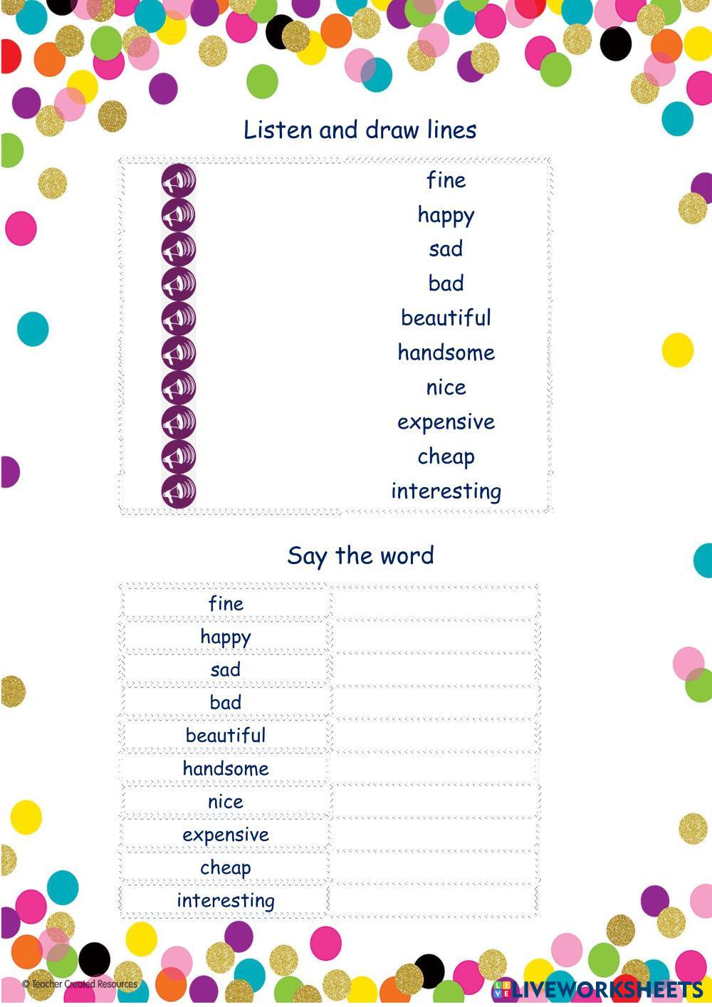 Adjectives reading and listening practice | Live Worksheets