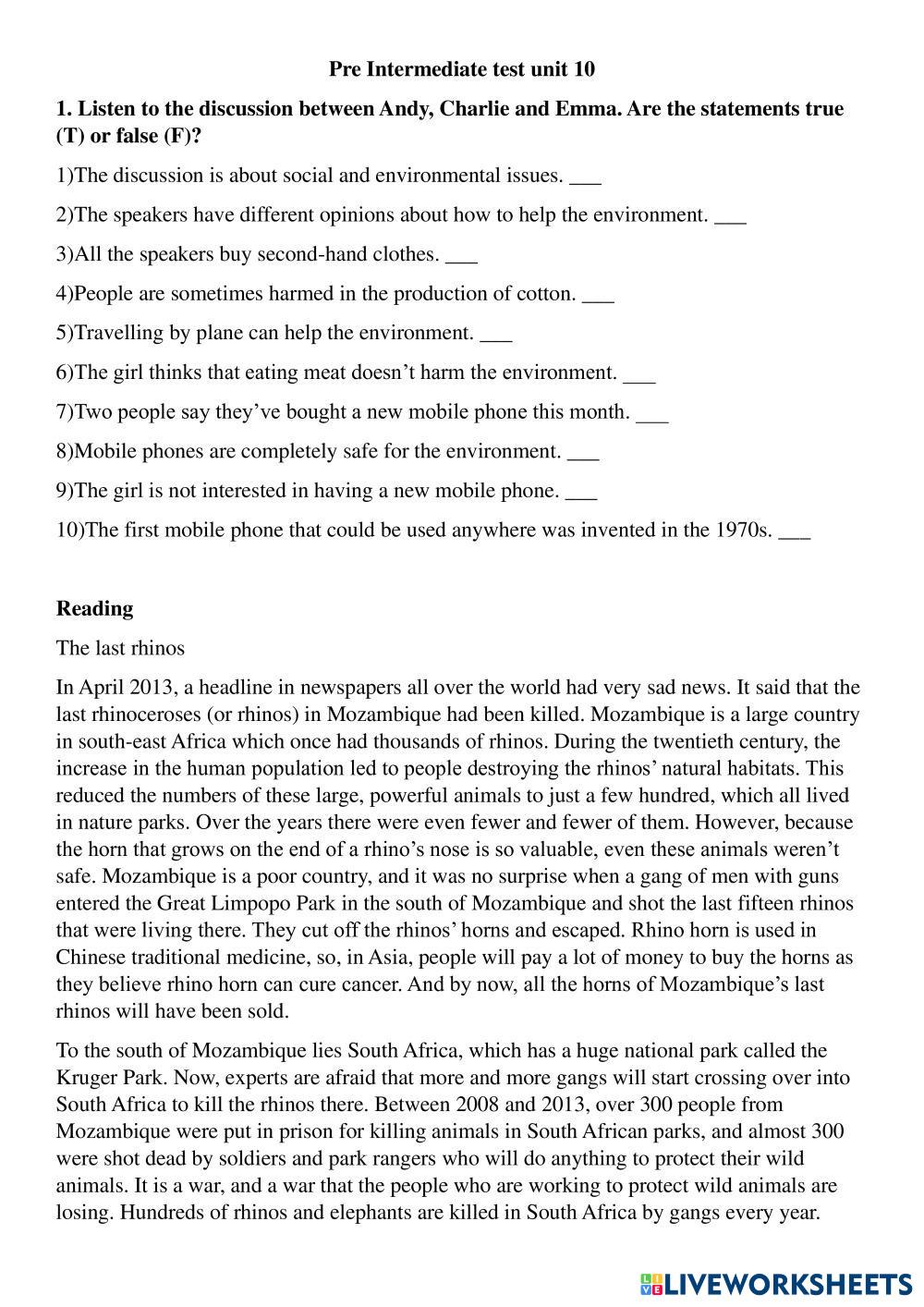 Pre intermediate no 10 | Live Worksheets