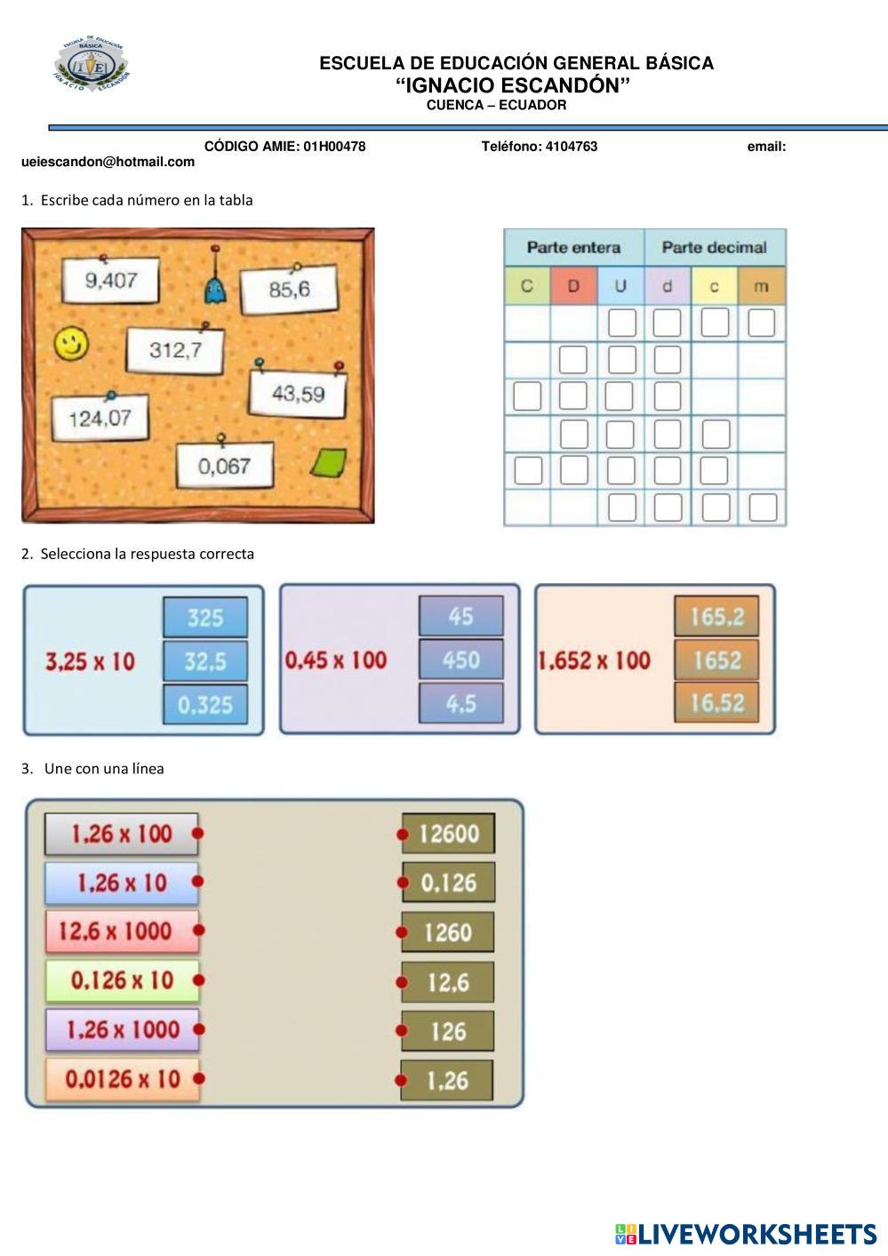 Evaluación Matemáticas Ignacio Escandón | Live Worksheets