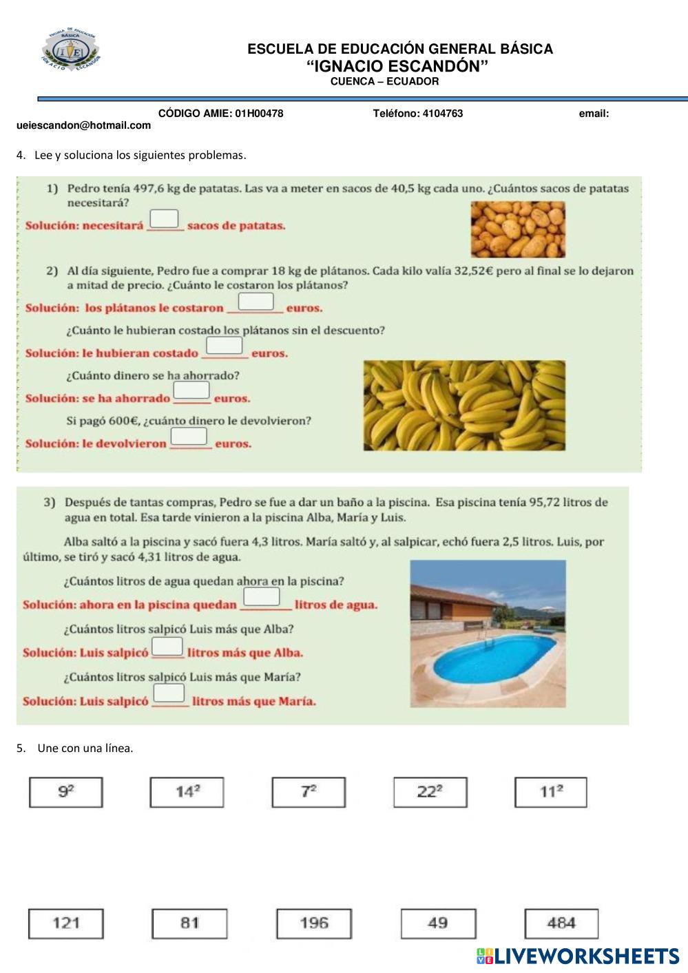 Evaluación Matemáticas Ignacio Escandón | Live Worksheets